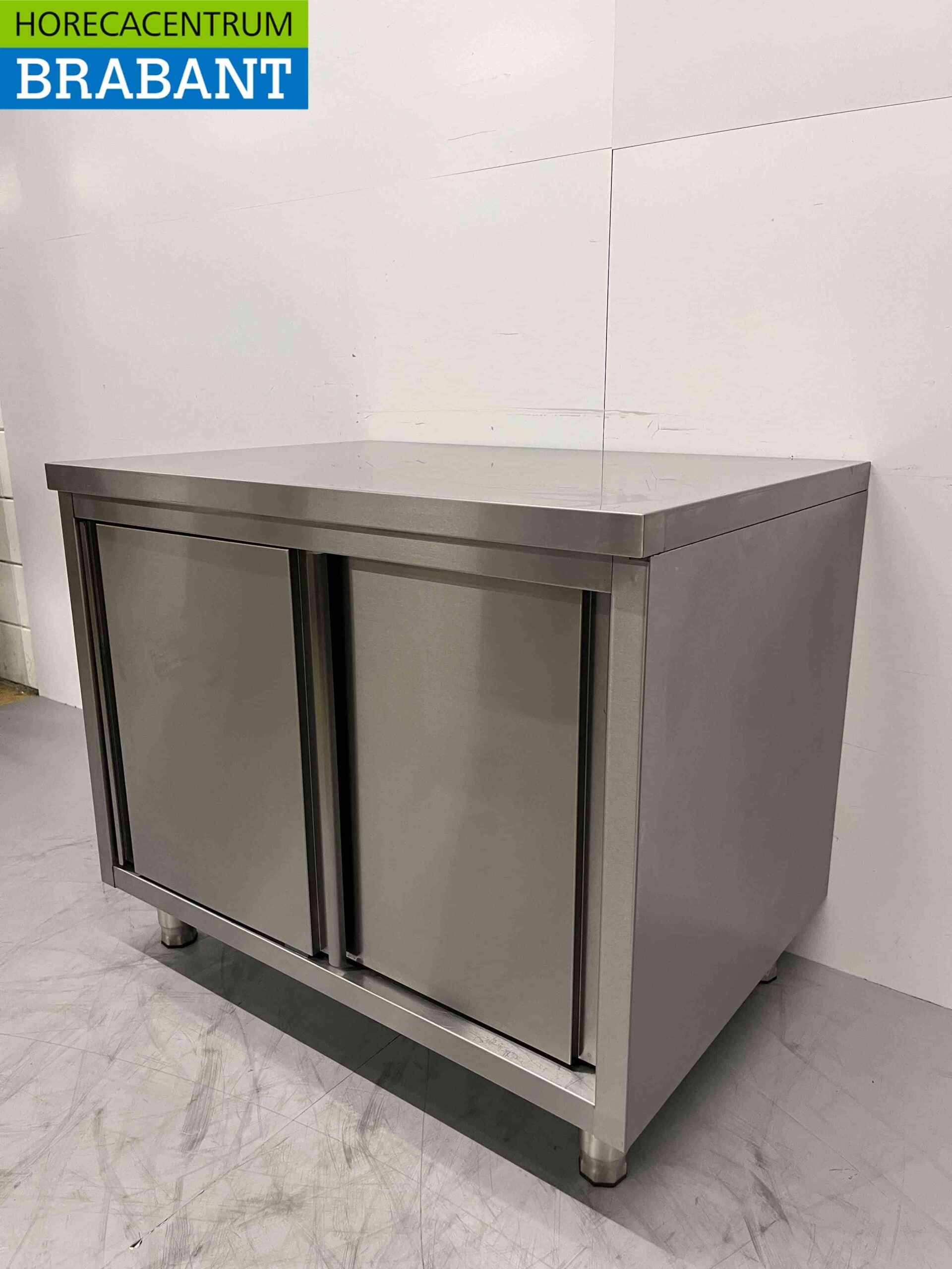 Stainless steel Work Cupboard Cabinet Work Table 2 sliding doors 100 cm ...