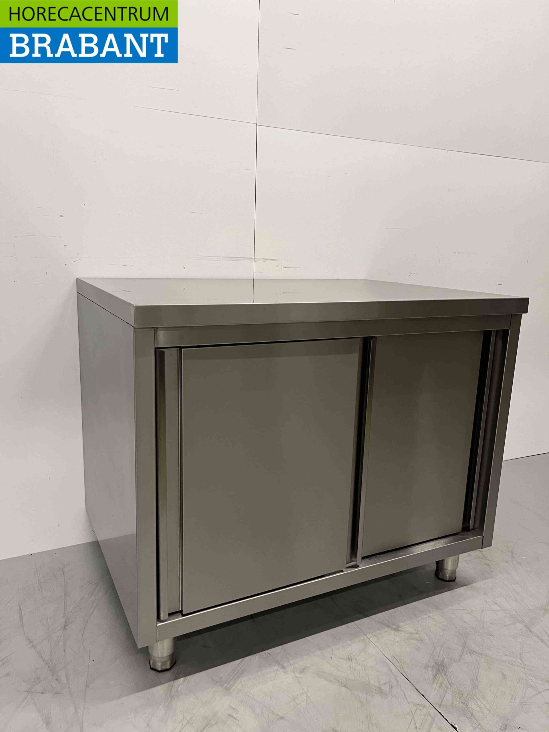 Stainless steel Work Cupboard Cabinet Work Table 2 sliding doors 100 cm ...