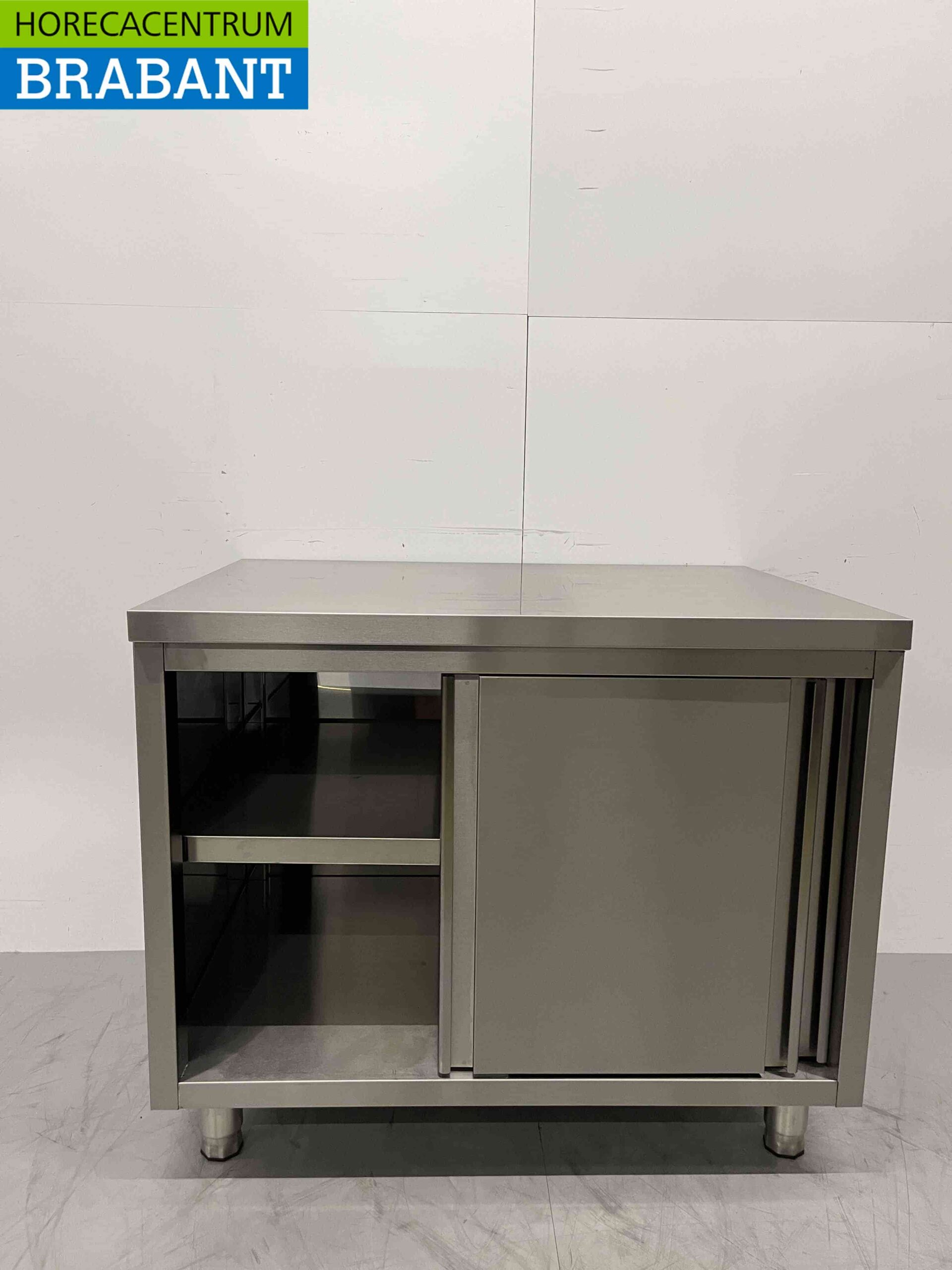 Stainless steel Work Cupboard Cabinet Work Table 2 sliding doors 100 cm ...